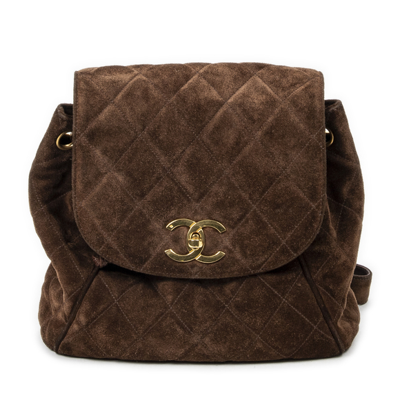 CHANEL | Bags | Chanel Suede Drawstring Backpack In Brown Quilted Suede ...